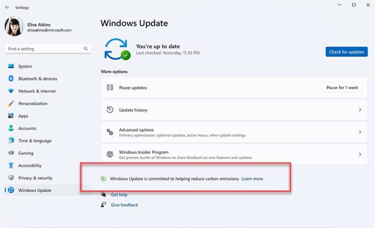 Microsoft Implements Carbon Feature for Windows Update